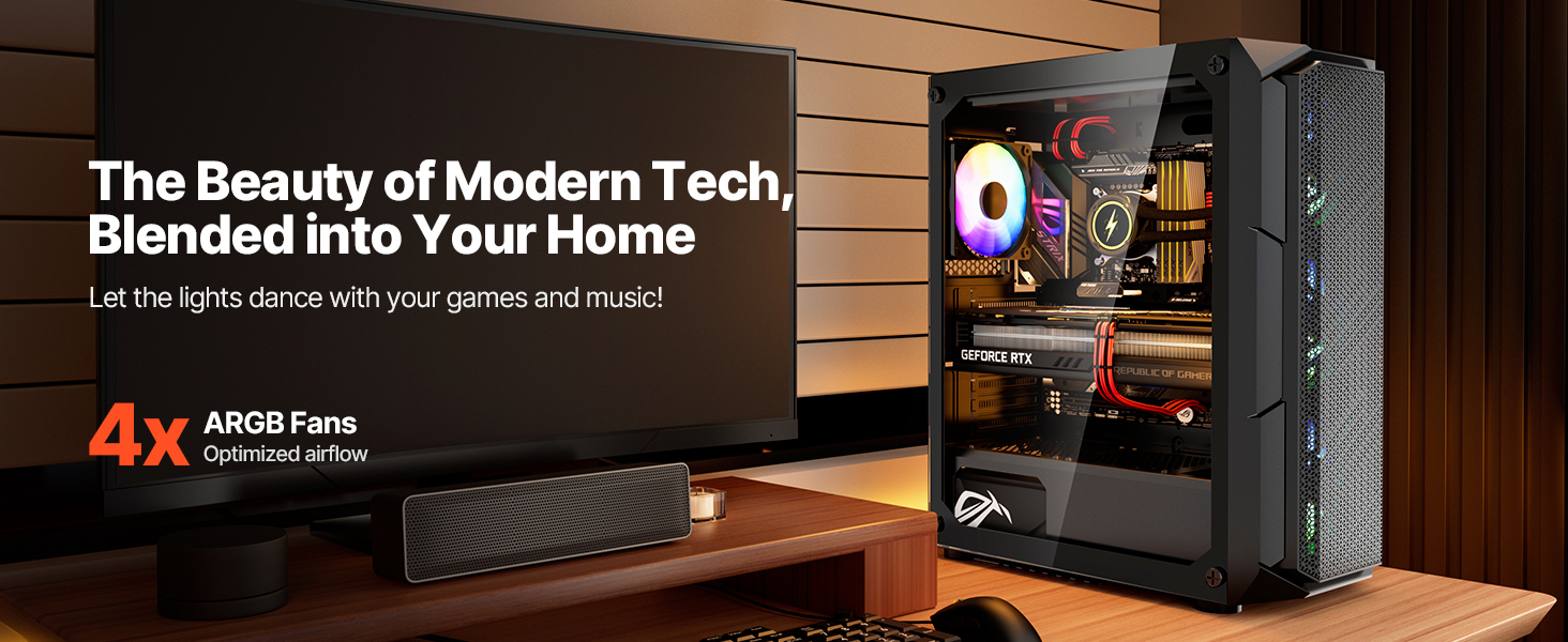 VEVOR Mid-Tower ATX PC Gaming Case Computer Case Box with 4 x 120 mm ...
