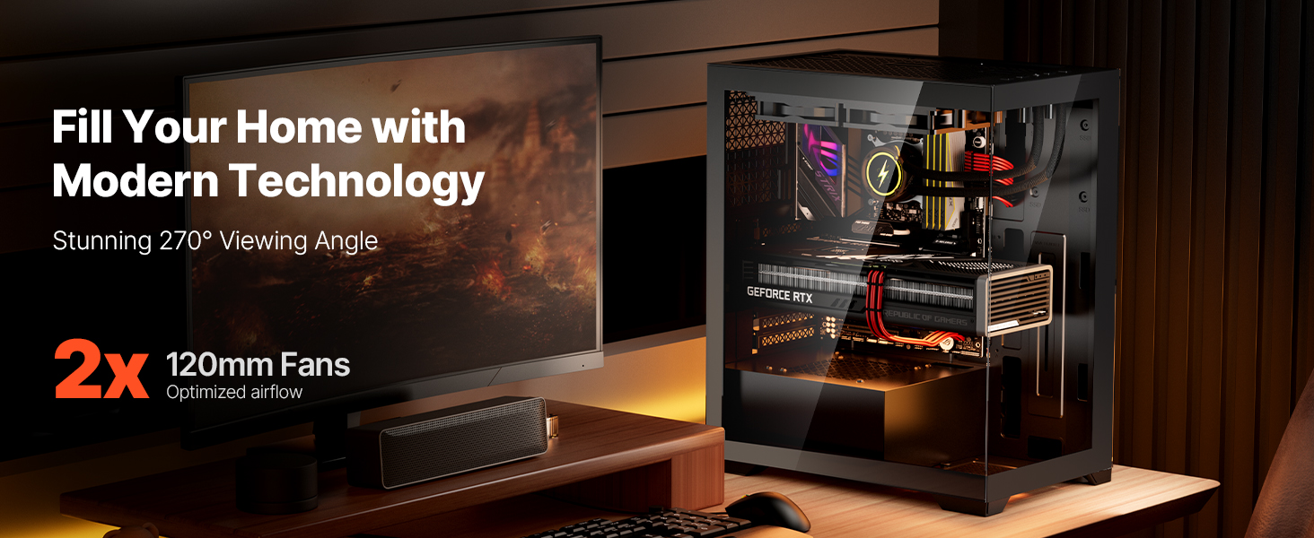 VEVOR PC Gaming Chassin Mid-Tower datorchassi med 2 x 120 mm fläktar ...