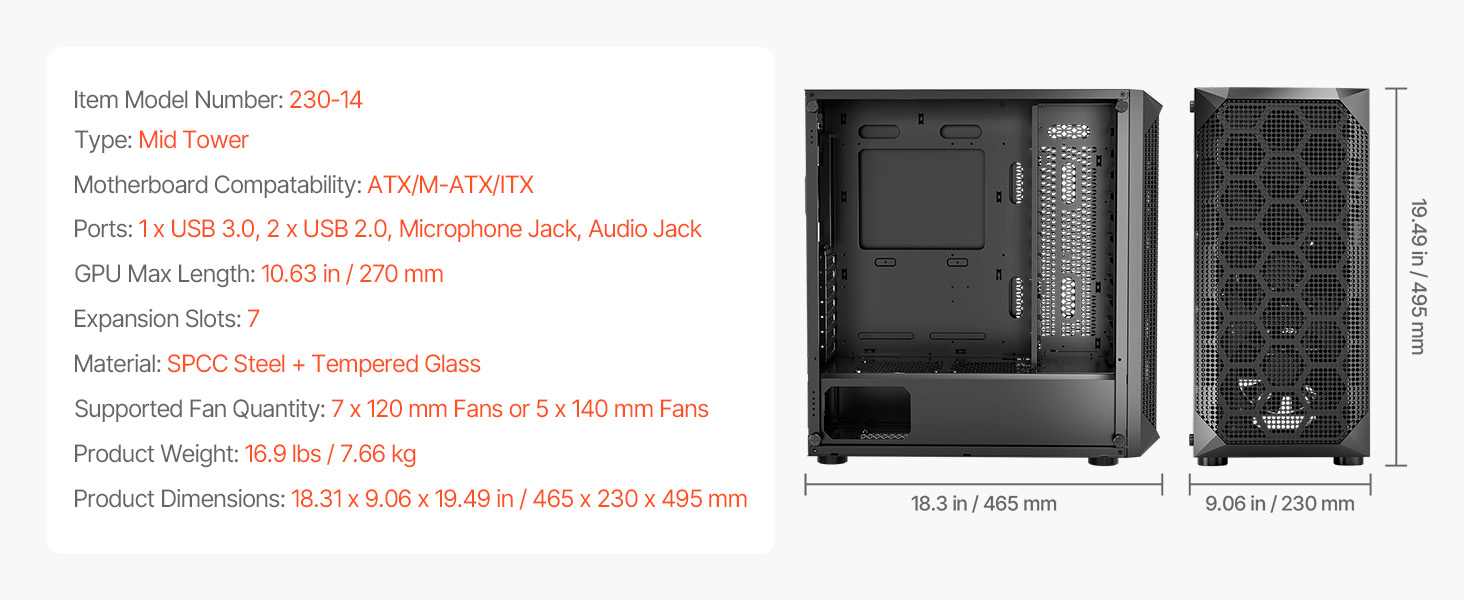 PC Gaming Case Mid-Tower Computer Case with 4 x 120 mm Fans for ATX/M ...