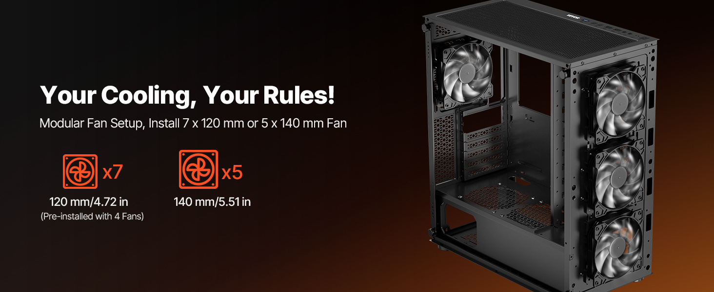 VEVOR PC Gaming Case Mid-Tower Computer Case 4 x 120 mm Fans for ATX/M ...