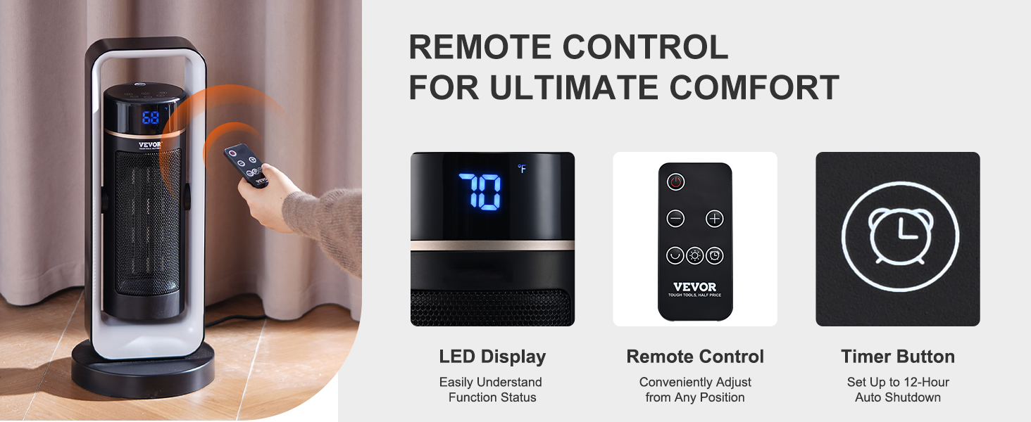 VEVOR Electric Space Heater with Thermostat Remote Control, 1000W/1500W ...