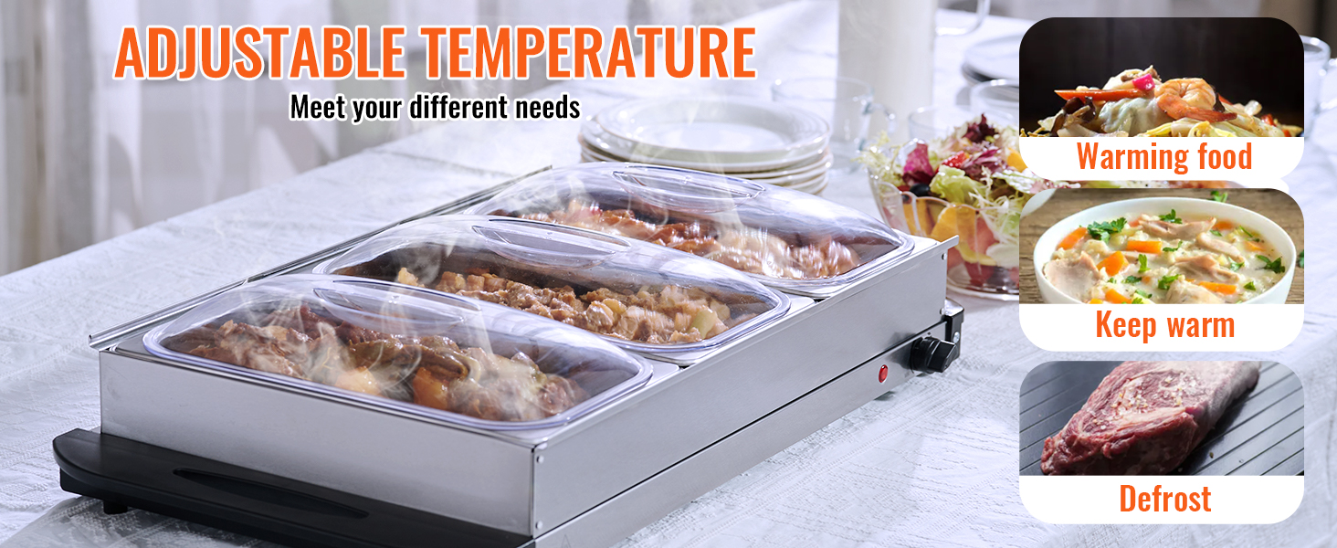 VEVOR Electric Buffet Server & Food Warmer, 25.6" x 15" Portable ...
