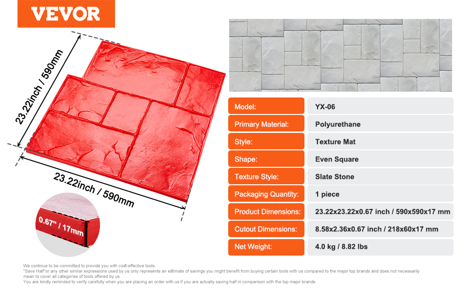 VEVOR Concrete Stamps Mat 24 x 24 in Texturing Skin Polyurethane Stamp ...