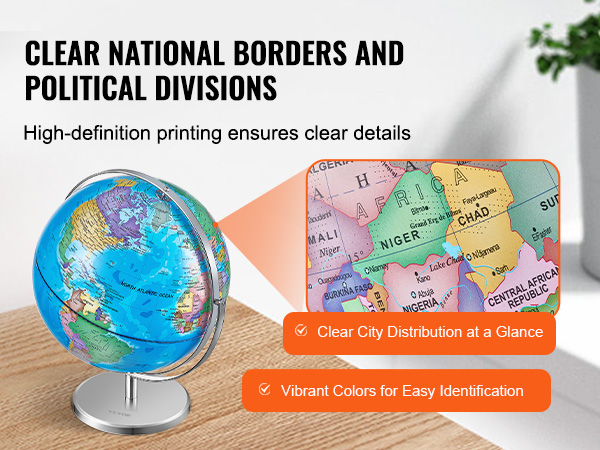 VEVOR Rotating World Globe with Stand, 330.2 mm, Educational Geographic ...