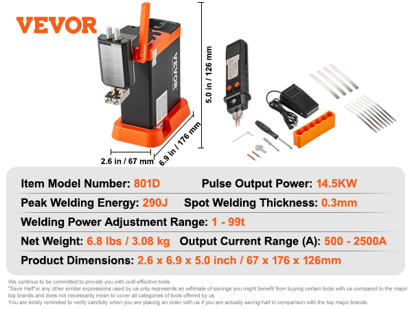 VEVOR 801D Battery Spot Welder 14.5KW Capacitor Energy Storage Pulse ...
