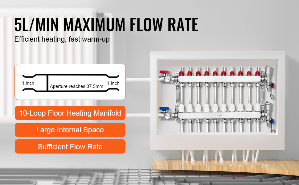 VEVOR 10-Branch Radiant Heat Manifold 1/2" PEX Tubing Floor Heating ...