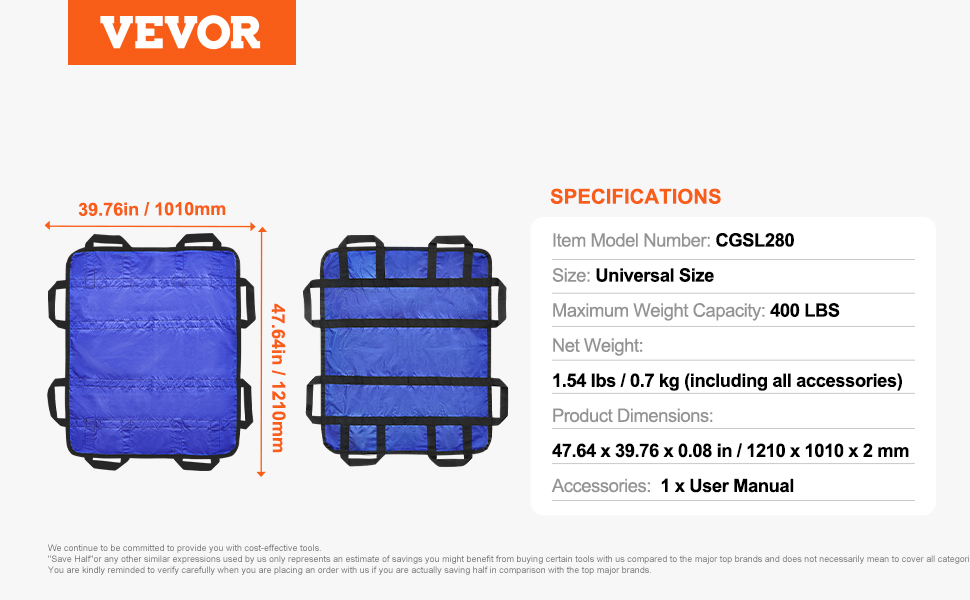 VEVOR Positioning Bed Pad 48"x40" Patient Transfer Sheet & 8 Reinforced ...