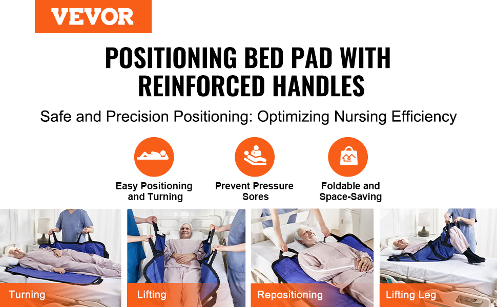VEVOR Positioning Bed Pad 48"x40" Patient Transfer Sheet & 8 Reinforced ...