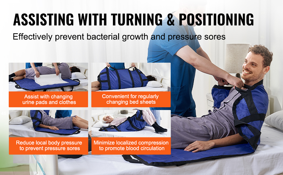 VEVOR Positioning Bed Pad 48"x40" Patient Transfer Sheet & 8 Reinforced ...