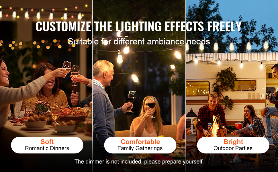 50FT LED Outdoor String Patio Lights Waterproof 15 S14 Shatterproof ...