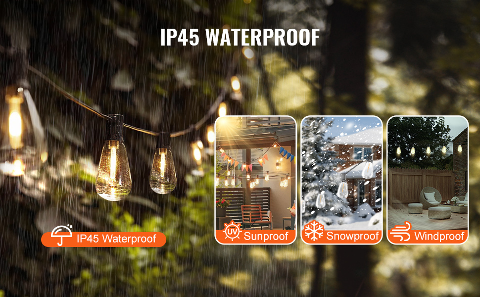 50FT LED Outdoor String Patio Lights Waterproof 15 S14 Shatterproof ...