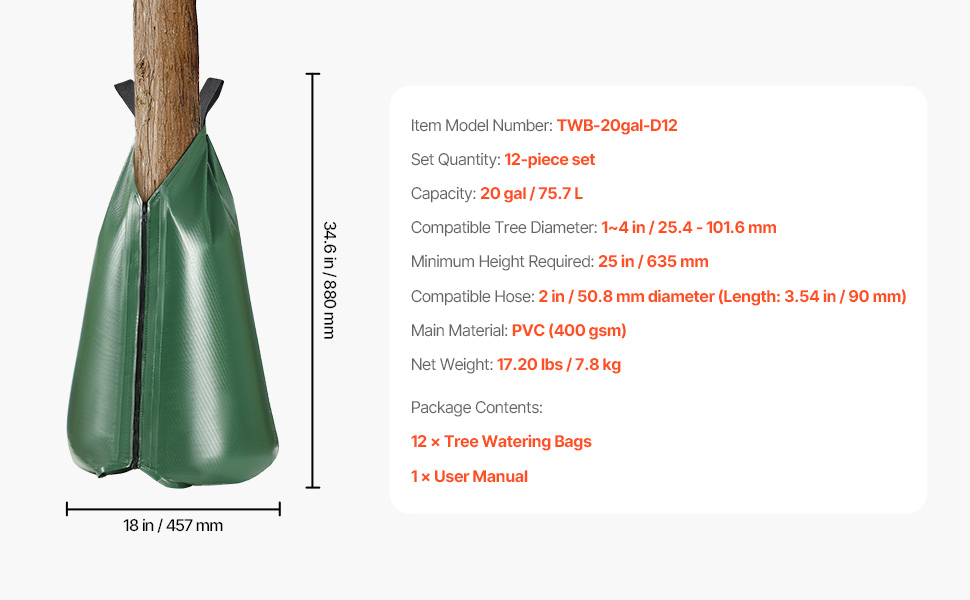 VEVOR Tree Watering Bag Slow Release 12 Pack 20 Gallons, Water Bags for ...