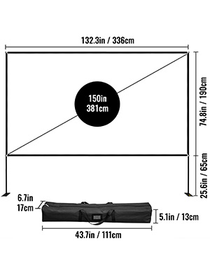 VEVOR Projector Screen with Stand 150inch Portable Movie Screen 16:9 4K ...