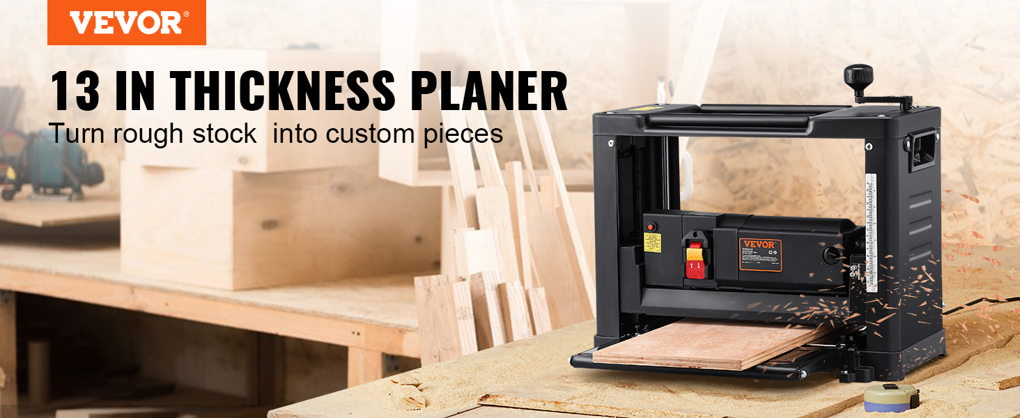 VEVOR Thickness Planer, Single Speed, 13" Width Worktable Benchtop ...