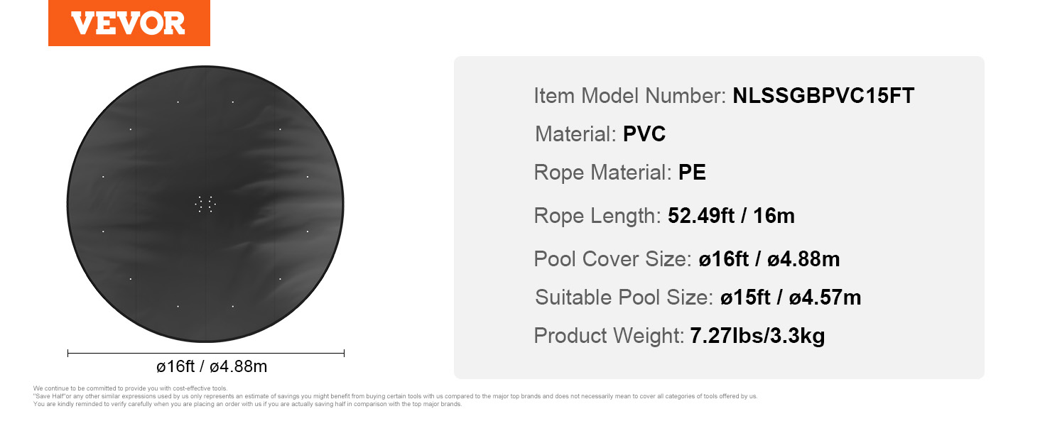 VEVOR 15 Ft Round Pool Cover, Solar Covers for Above Ground Pools ...