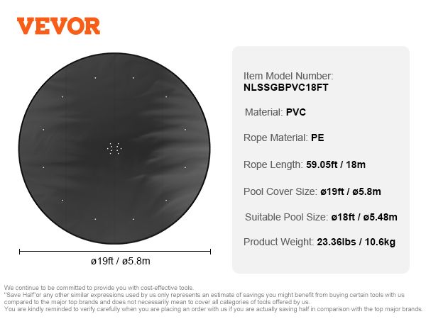 VEVOR 18 Ft Round Pool Cover, Solar Covers for Above Ground Pools ...