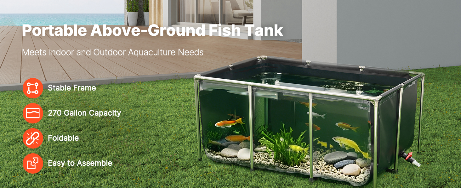 Canvas Fish Pond Above Ground Koi Tank 270 Gal with Clear Viewing Panel ...