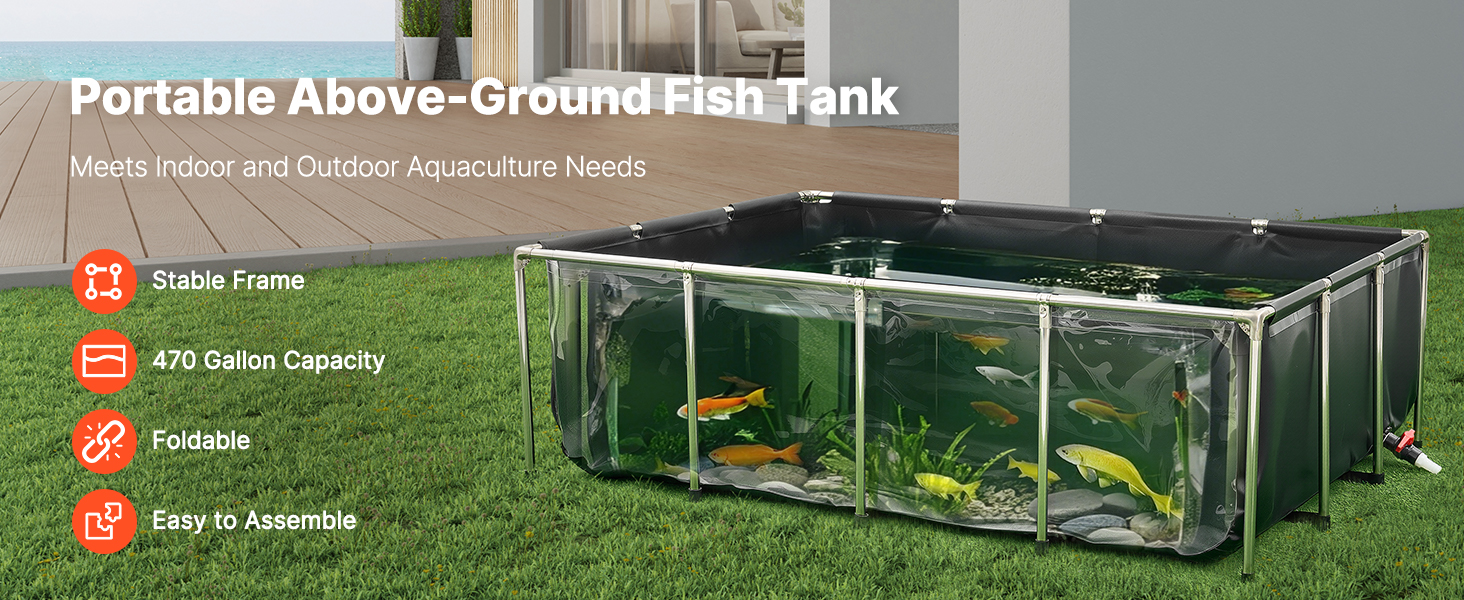 Canvas Fish Pond Above Ground Koi Tank 470 Gal with Clear Viewing Panel ...