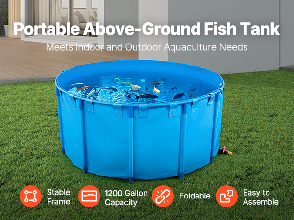 Canvas Fish Pond Above Ground Fish Tank 1320 Gal Round Koi Pond (Blue ...