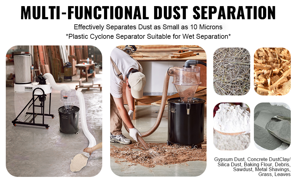VEVOR Cyclone Dust Separator w/ Tank Vacuum Cleaner Separator 4" for 13 ...