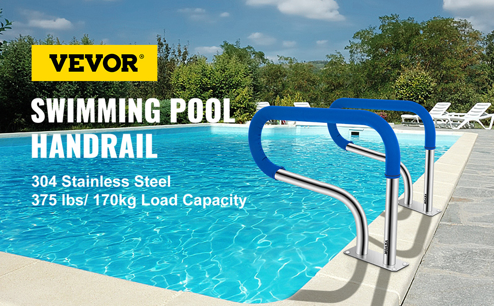 VEVOR Pool Handrail, 32 x 22.5 Swimming Pool Stair Rail, 304 Stainless ...