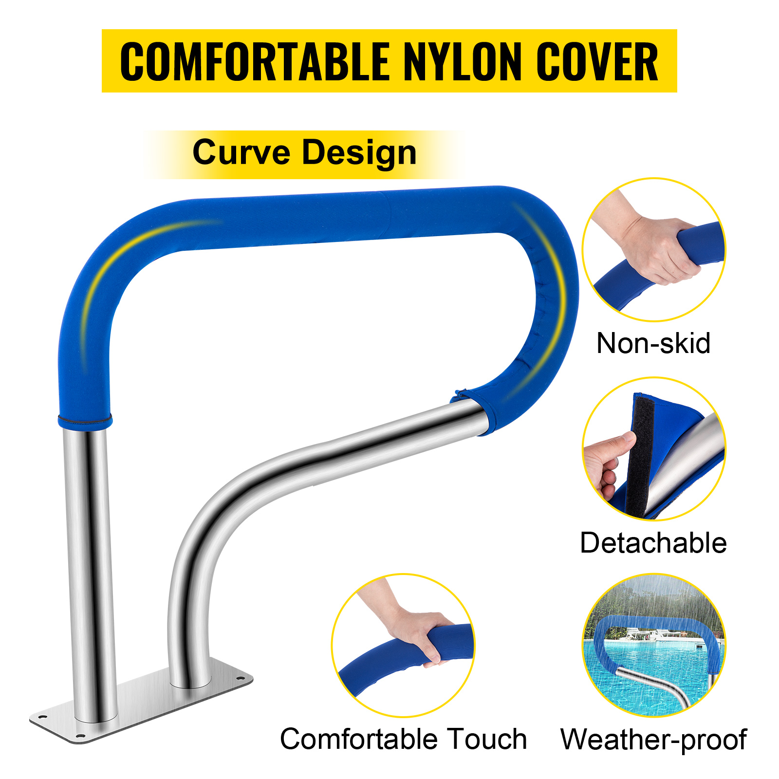 VEVOR Pool Handrail, 32 x 22.5 Swimming Pool Stair Rail, 304 Stainless ...