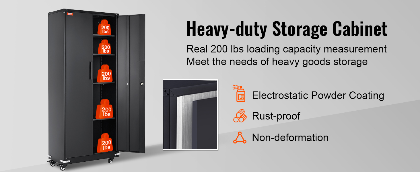 VEVOR Metal Storage Cabinet with Wheels, 75 in Locking Cabinet with 4 ...