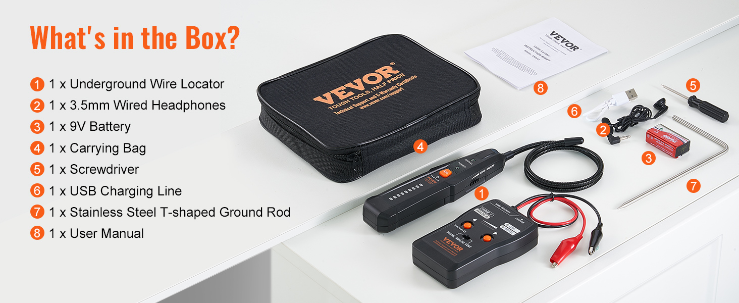 VEVOR Underground Cable Locator, 6.5 FT Max. Detection Depth, Wire ...
