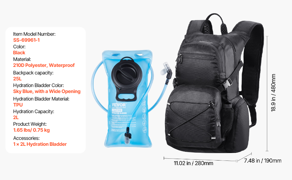 Hydration Pack Backpack 2L TPU Water Bladder Cycling Hiking Running ...