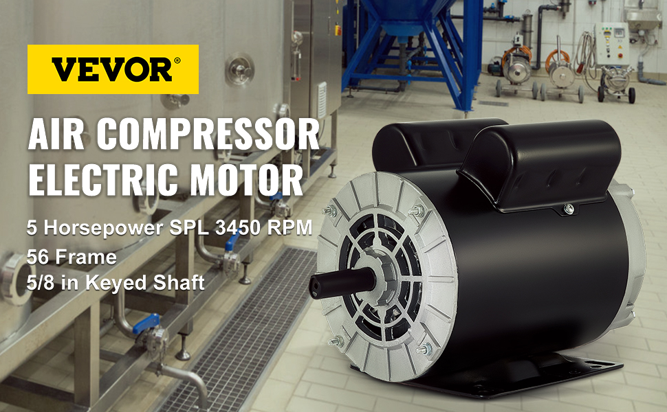 VEVOR Air Compressor Electric Motor, 5 HP SPL 3450 RPM, 208-230 Volt 3.1 KW Single Phase, 56 ...