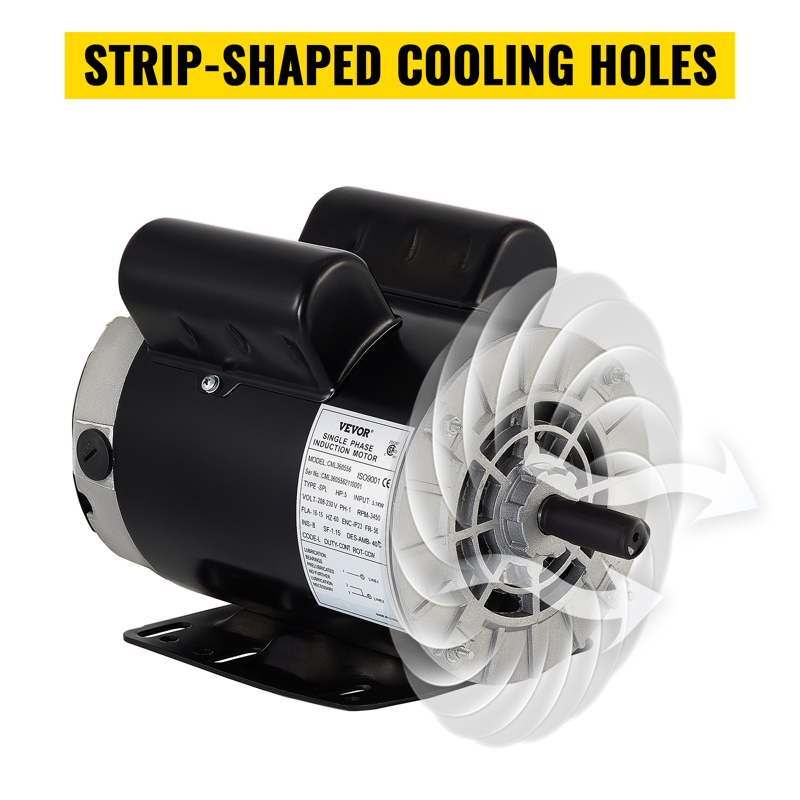 VEVOR Air Compressor Electric Motor, 5 HP SPL 3450 RPM, 208-230 Volt 3.1 KW Single Phase, 56 ...