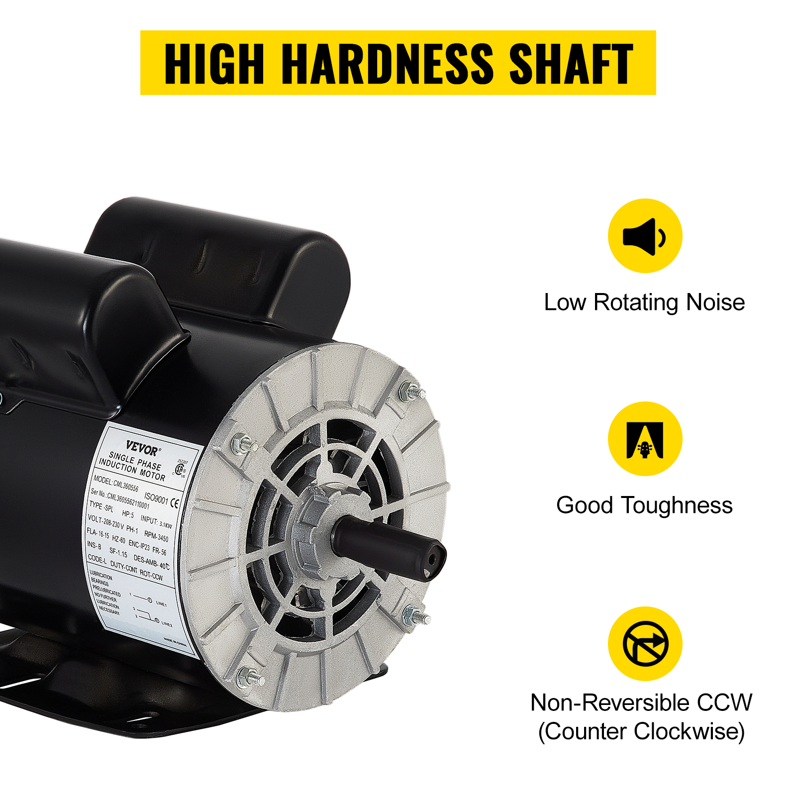 VEVOR Air Compressor Electric Motor, 5 HP SPL 3450 RPM, 208-230 Volt 3.1 KW Single Phase, 56 ...