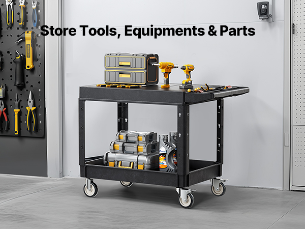 VEVOR 2-shelf Utility Cart 550 lbs 37 x 25.4-inch Service Cart with ...
