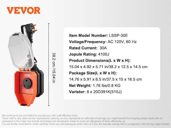 VEVOR RV Surge Protector, 30 Amp, 4100 Joules RV Voltage Protector ...
