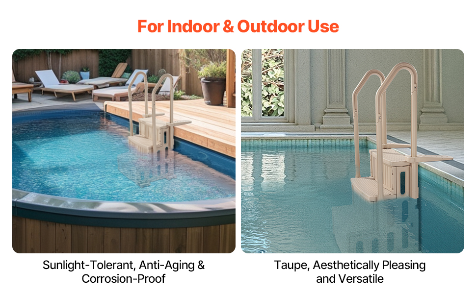 3-Step Taupe Pool Ladder of Double Handrails Supports 400 lb for 36-48 ...