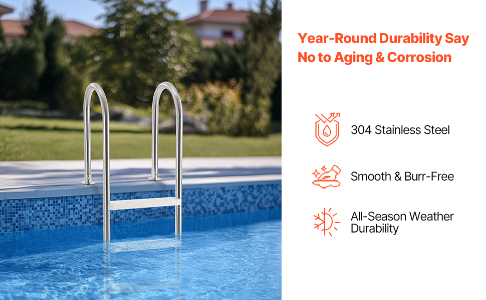 VEVOR 4-Step Stainless Steel Pool Ladder of 2 Handrail for 1371.6 mm ...