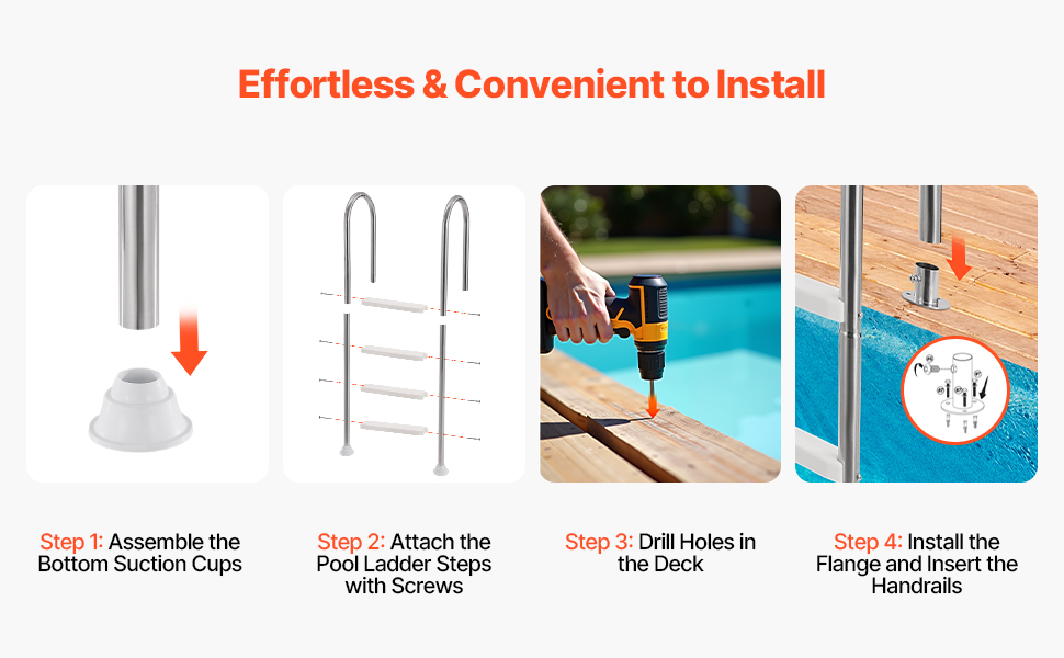 VEVOR 4-Step Stainless Steel Pool Ladder of 2 Handrails for 54 In ...