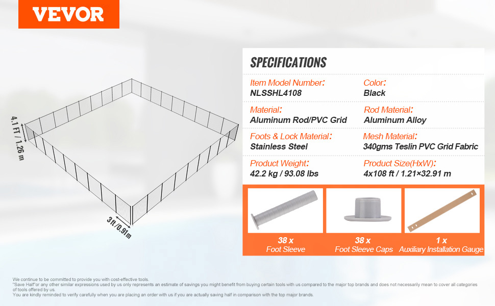 VEVOR Pool Fence, 4 x 108 FT Pool Fences for Inground Pools, Removable ...