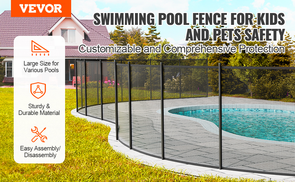 VEVOR Pool Fence, 4 x 108 FT Pool Fences for Inground Pools, Removable ...