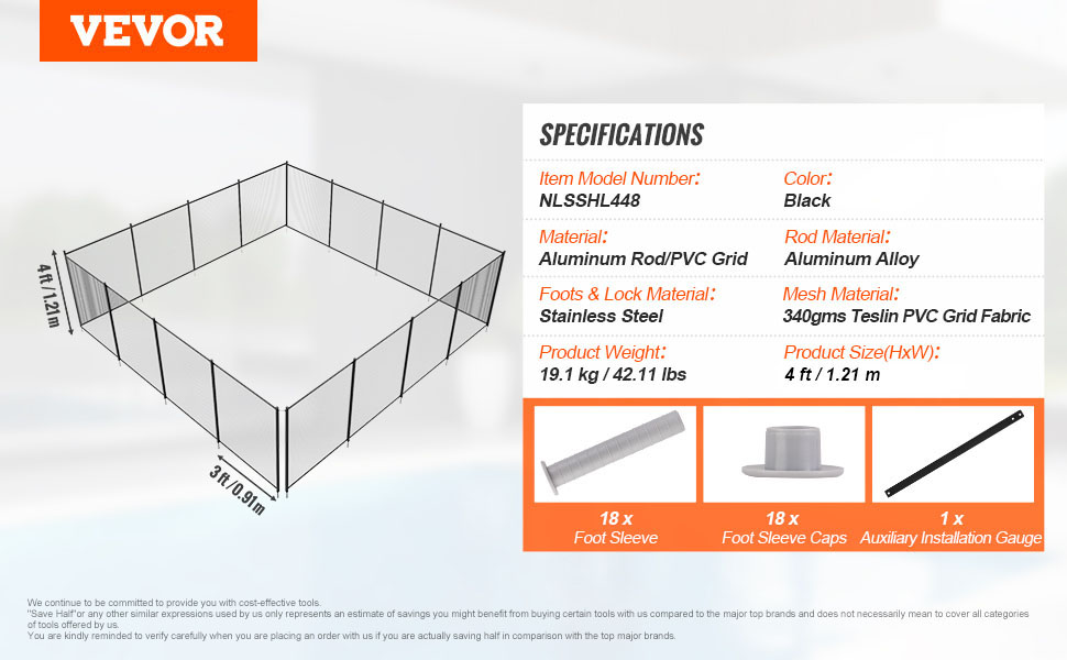 VEVOR Pool Fence 4 x 48 FT Removable Pool Fences for Inground Pools ...
