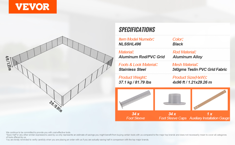 VEVOR Pool Fence 4 x 96 FT Removable Pool Fences for Inground Pools ...