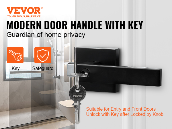 VEVOR Entry Lever Door Handle, 2 PCS Black Entry Knob, Lock and Key ...