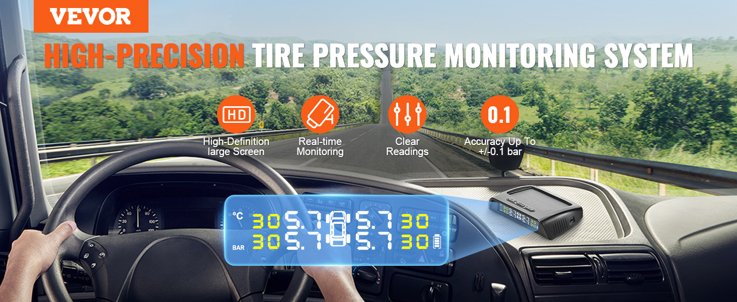 VEVOR RV Tire Pressure Monitoring System Real Time Solar Trailer TPMS 6 Sensors | VEVOR US
