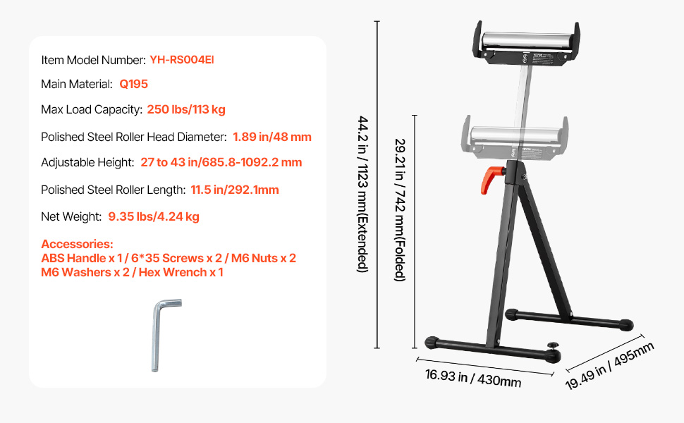 Folding Roller Stand Max Load 250 lb Adjustable Height 27-43 in for ...