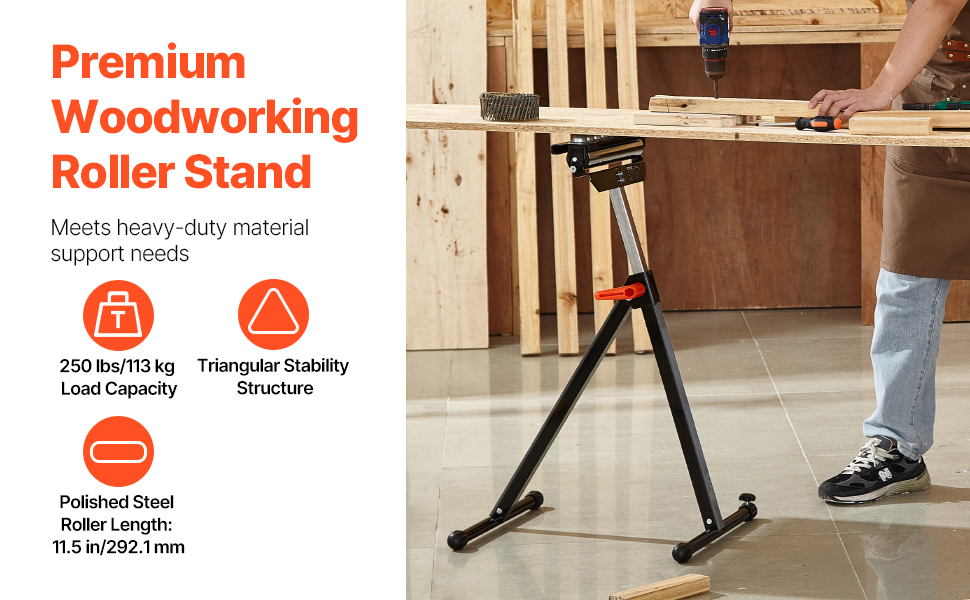 VEVOR Woodworking Roller Stand Max Load 113 kg Adjustable Height 685.8 ...