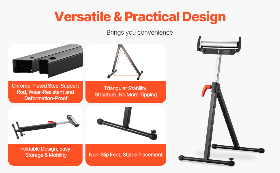 Folding Roller Stand Max Load 250 lb Adjustable Height 27-43 in for ...