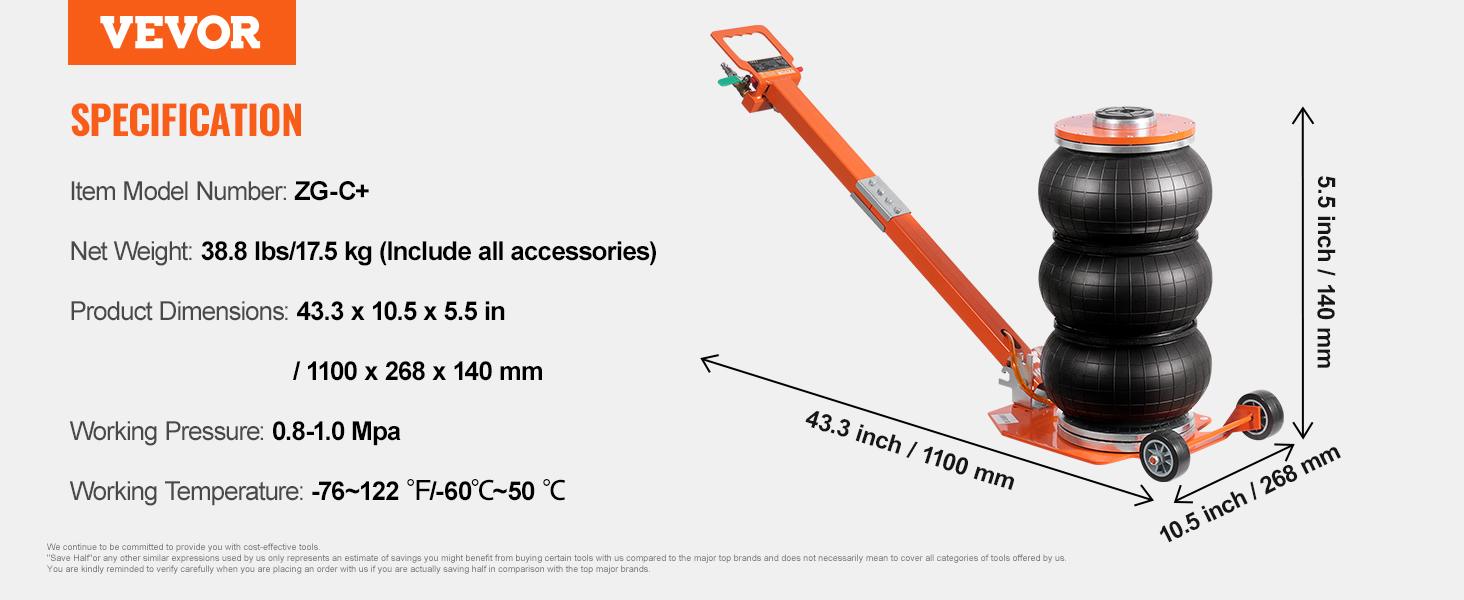 VEVOR Air Jack 3 Ton/6600 lbs Pneumatic Jack with Heightened Column for ...
