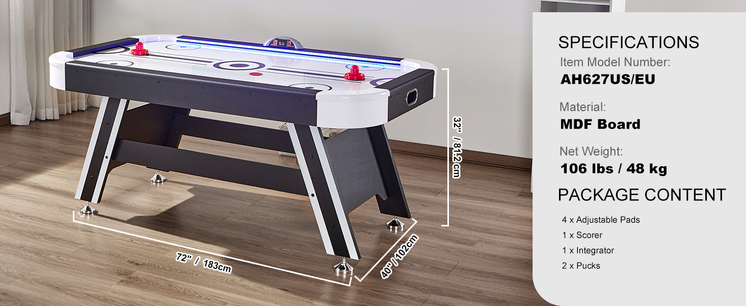 VEVOR Air-Powered Hockey Table, 72" Indoor Hockey Table for Kids and ...