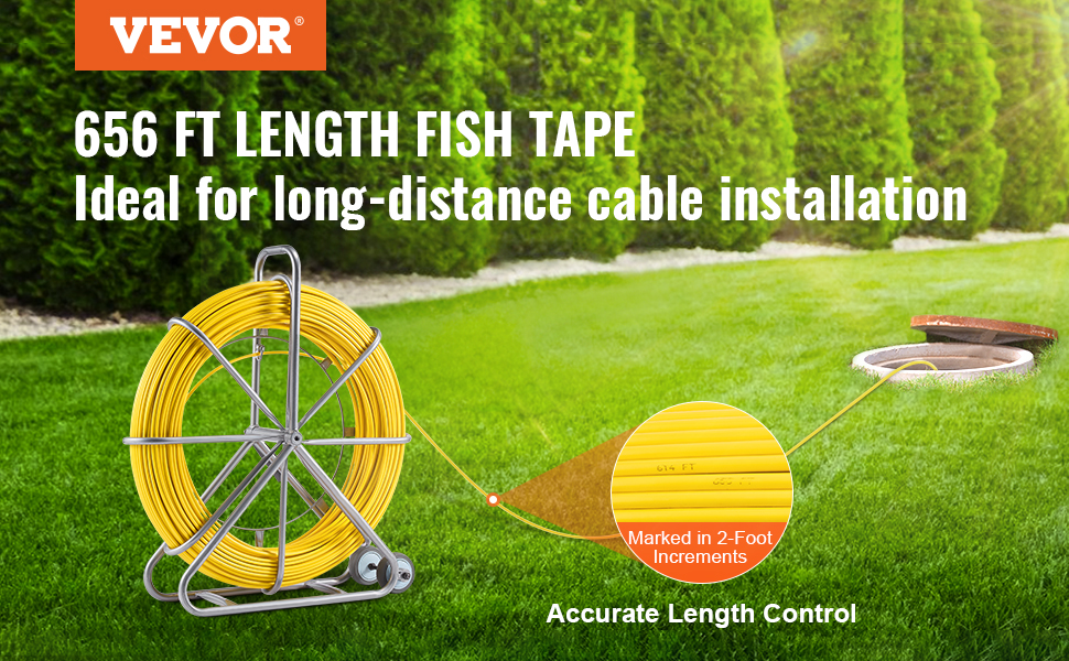 Fish Tape Puller Fiberglass 656 ft 5/16 in Wire Cable Running Duct ...