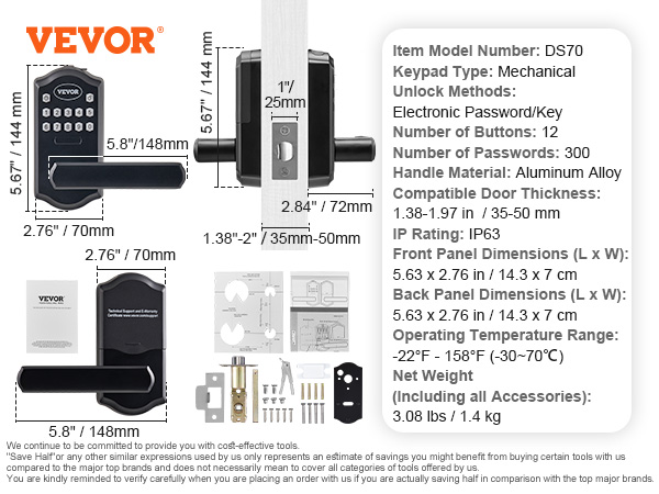 VEVOR Keyless Entry Door Lock, Electronic Keypad Entry Lever, Password ...